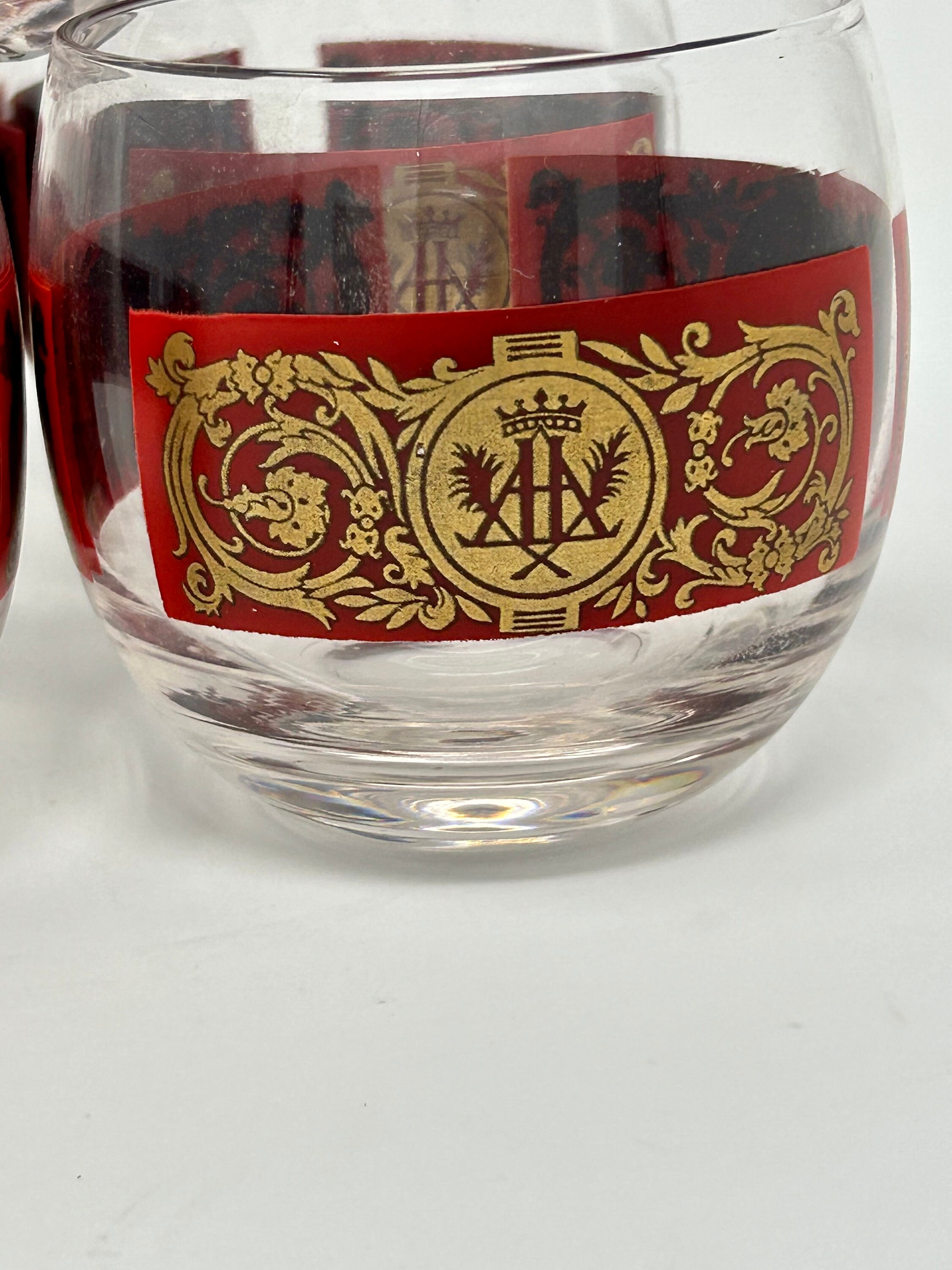 Set of 5 Vintage Roly Poly Cocktail Glasses - Whiskey Glass - Red and ...