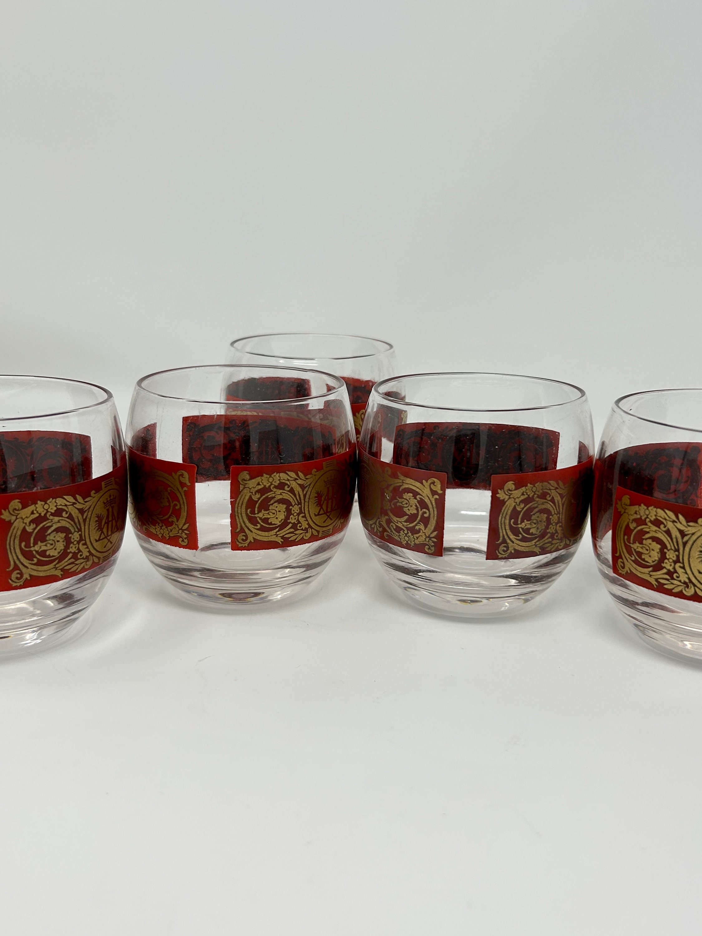Set of 5 Vintage Roly Poly Cocktail Glasses - Whiskey Glass - Red and ...
