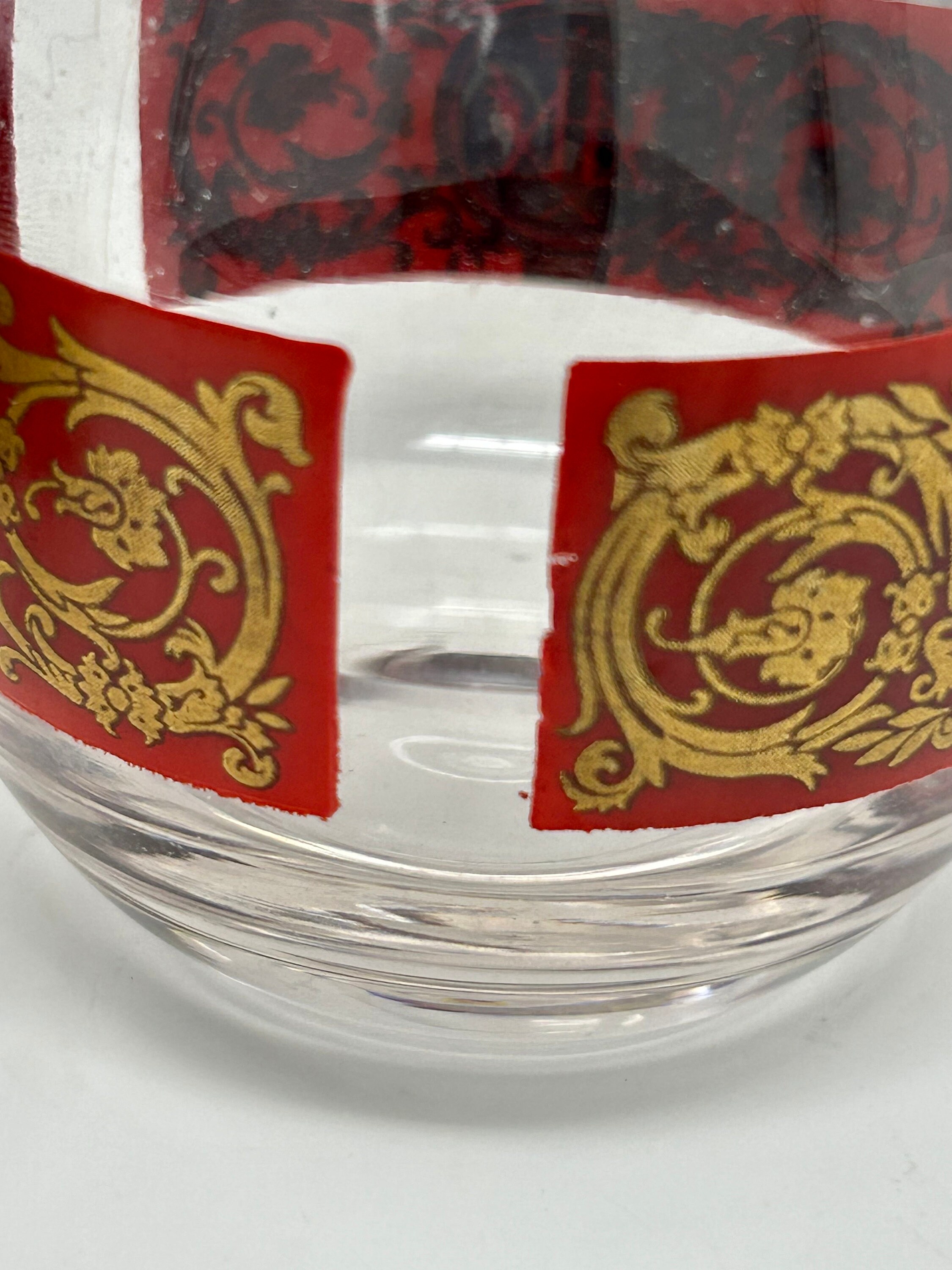 Set of 5 Vintage Roly Poly Cocktail Glasses - Whiskey Glass - Red and ...
