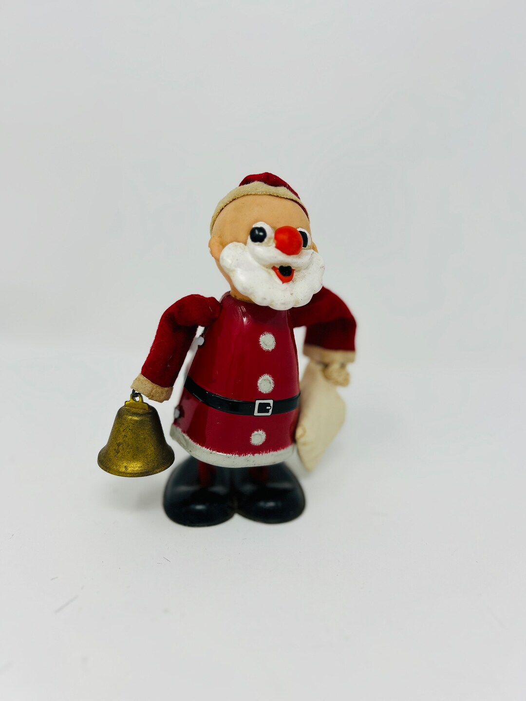 Vintage Tin Wind-up Santa With Bell and Bag Mechanical Santa Toy Santa ...