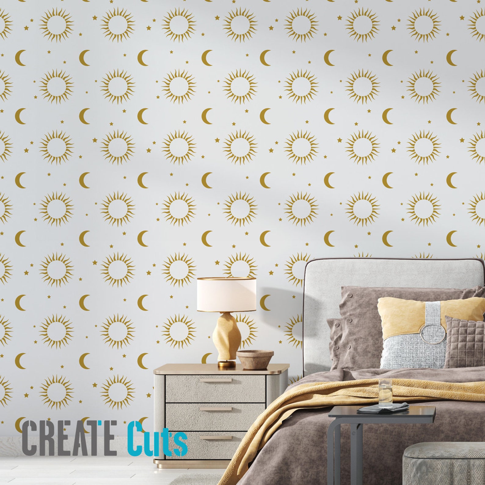 Sun Moon Wall Pattern STENCIL / Wall Stencil / Interior Decor | Etsy