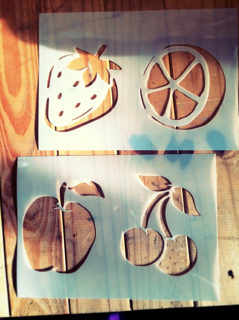 Fruit Stencil: Strawberry, Orange, Apple, Cherry - Reusable Decor ...