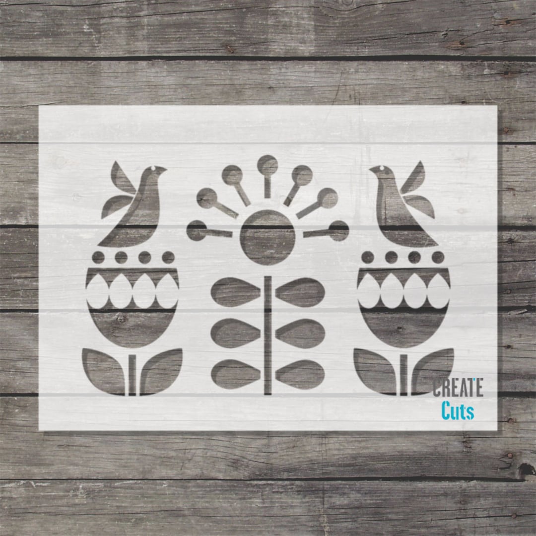 Scandi Style Flower Tulip Birds STENCIL / Folk Motifs Scandinavian ...