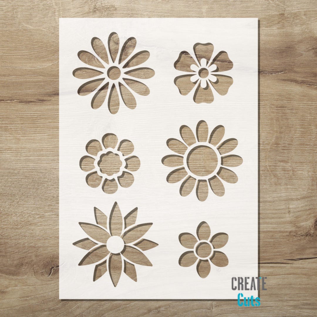 Set of Flowers STENCIL / Floral, Petal, Daisy Template for Walls ...