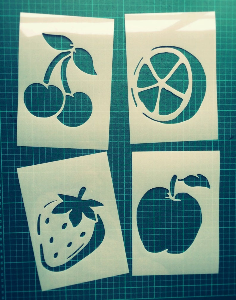 Fruit Stencil: Strawberry, Orange, Apple, Cherry - Reusable Decor ...