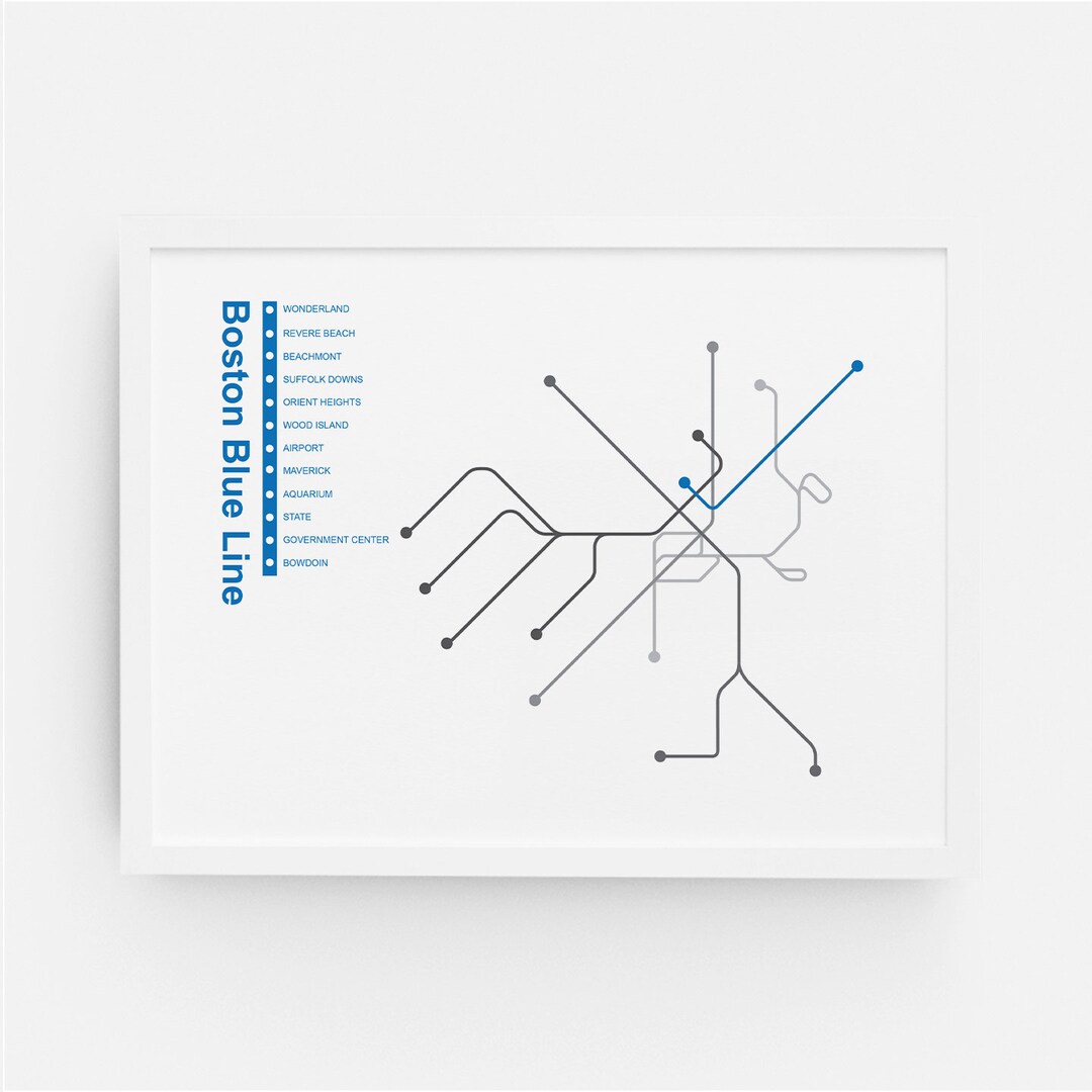 Boston Blue Line T Transit Map Thiscitymaps - Etsy