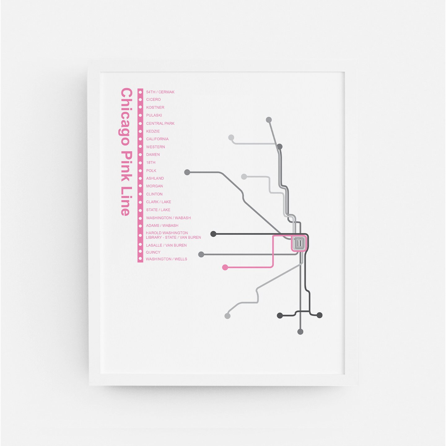 Chicago Pink Line CTA Transit Map Thiscitymaps - Etsy