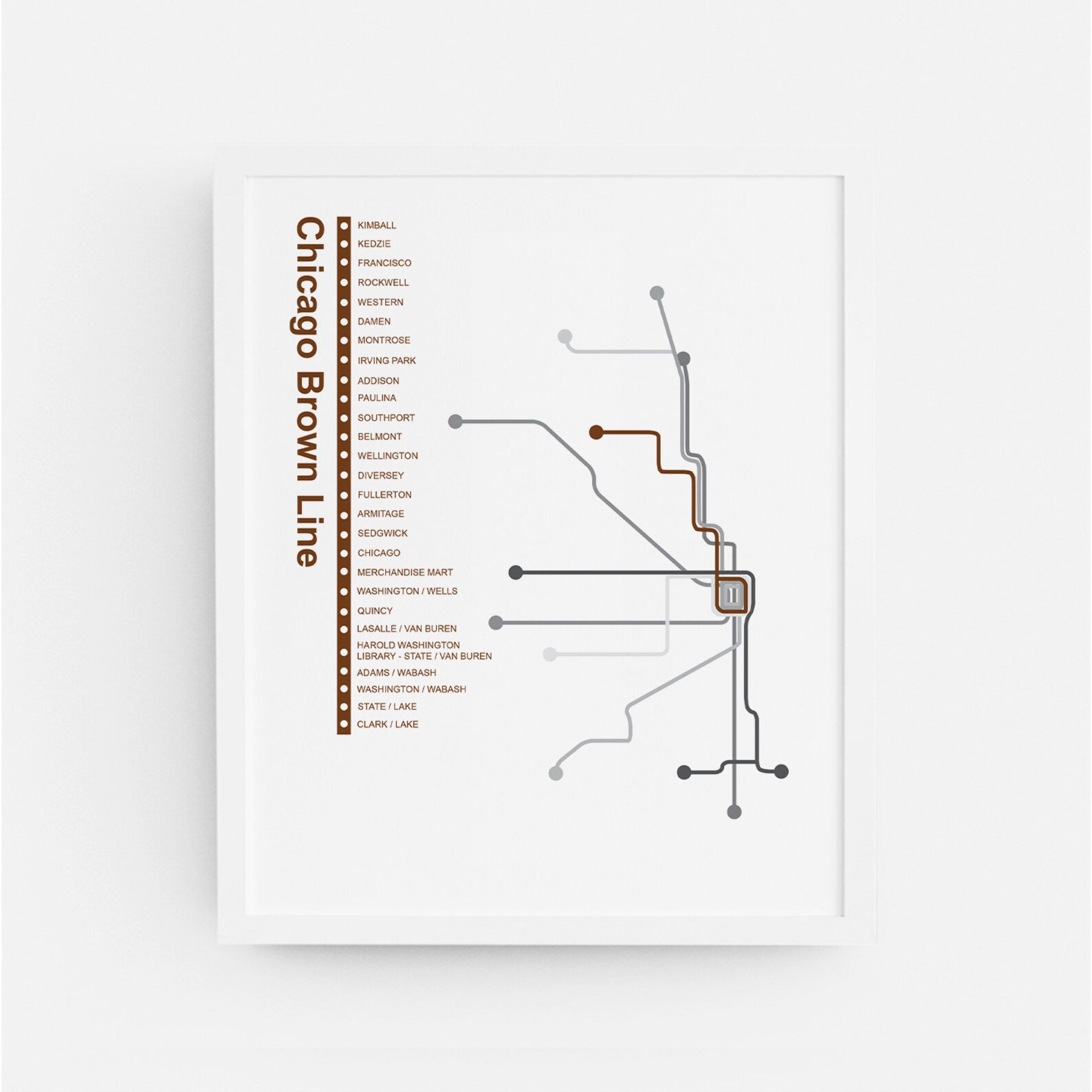 Chicago Brown Line CTA Transit Map Thiscitymaps - Etsy Sweden