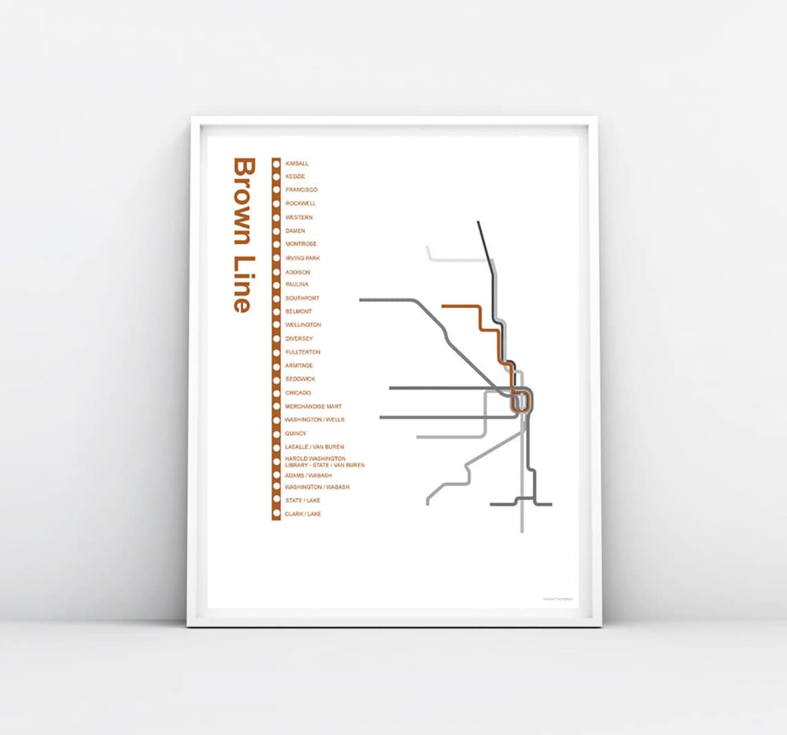 Chicago Brown Line CTA Transit Map ThisCityMaps | Etsy