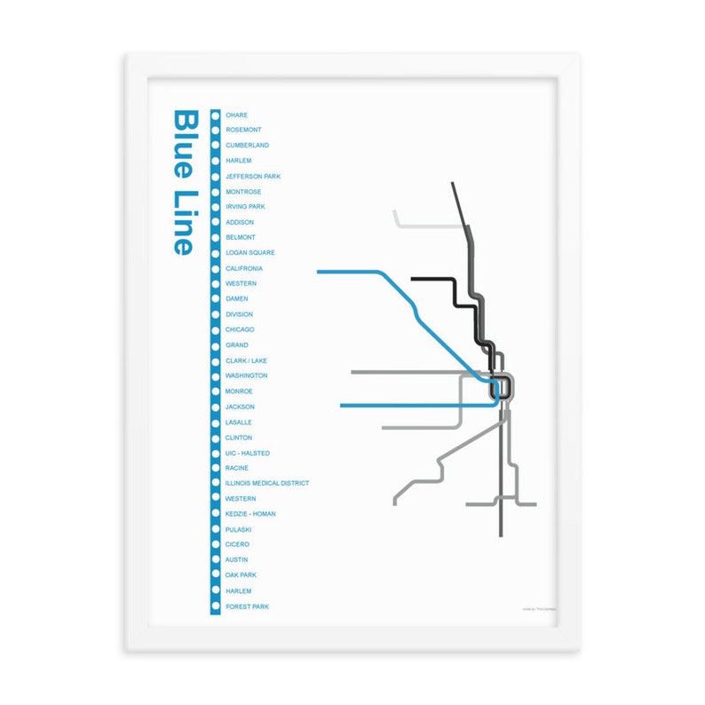 Chicago Blue Line CTA Transit Map ThisCityMaps | Etsy