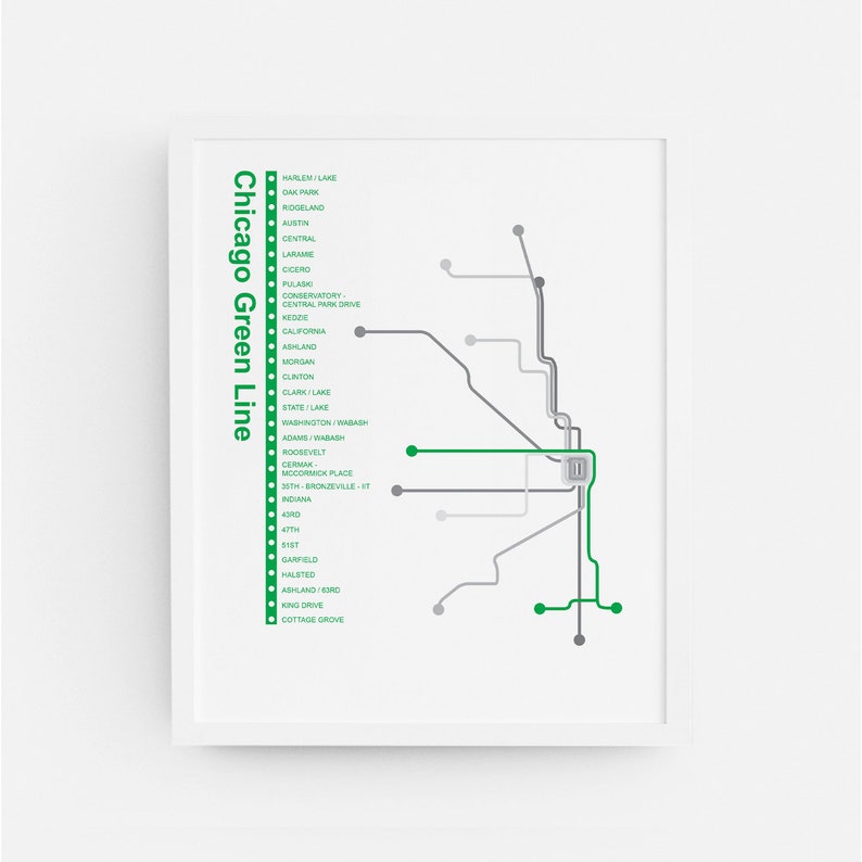 Chicago Green Line CTA Transit Map Thiscitymaps - Etsy Finland