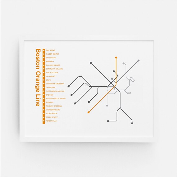 Boston Orange Line T Transit Map Thiscitymaps - Etsy