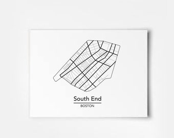 South End boston Neighborhood Map Art Print - Etsy