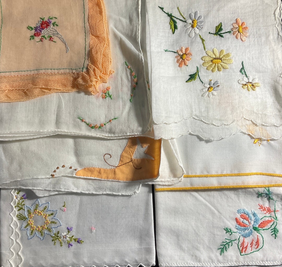 Handkerchiefs Peach Gold Brown Tan Orange Multi Floral Embroidered ...