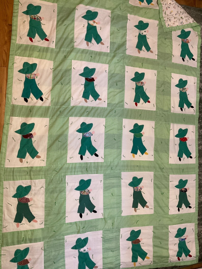 Quilt Green Overalls Sam Green Gingham Handmade and Tied Quilt - Etsy