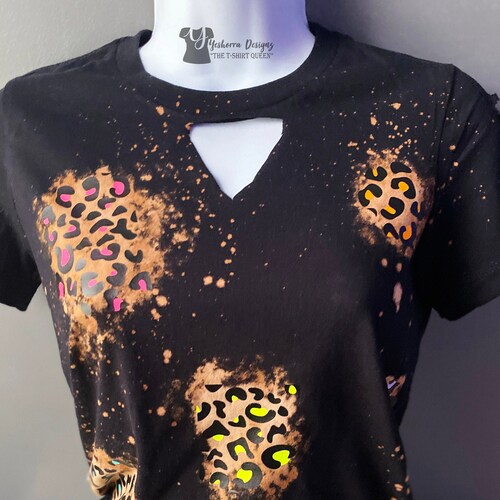 Bleach Distressed Shirt for Women Rainbow Leopard Print - Etsy