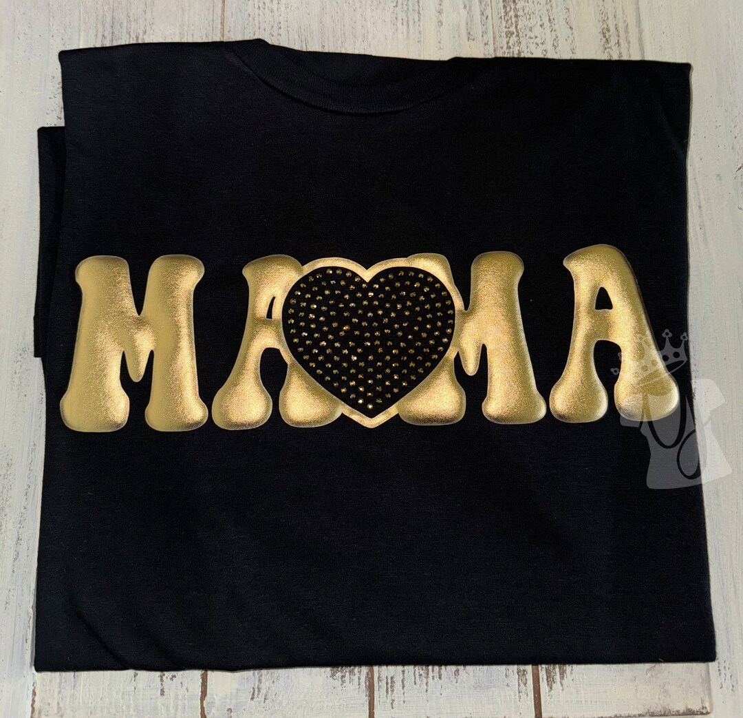 Metallic Gold Puff Mama Shirt With Gold Rhinestones, Mother's Day Gifts ...