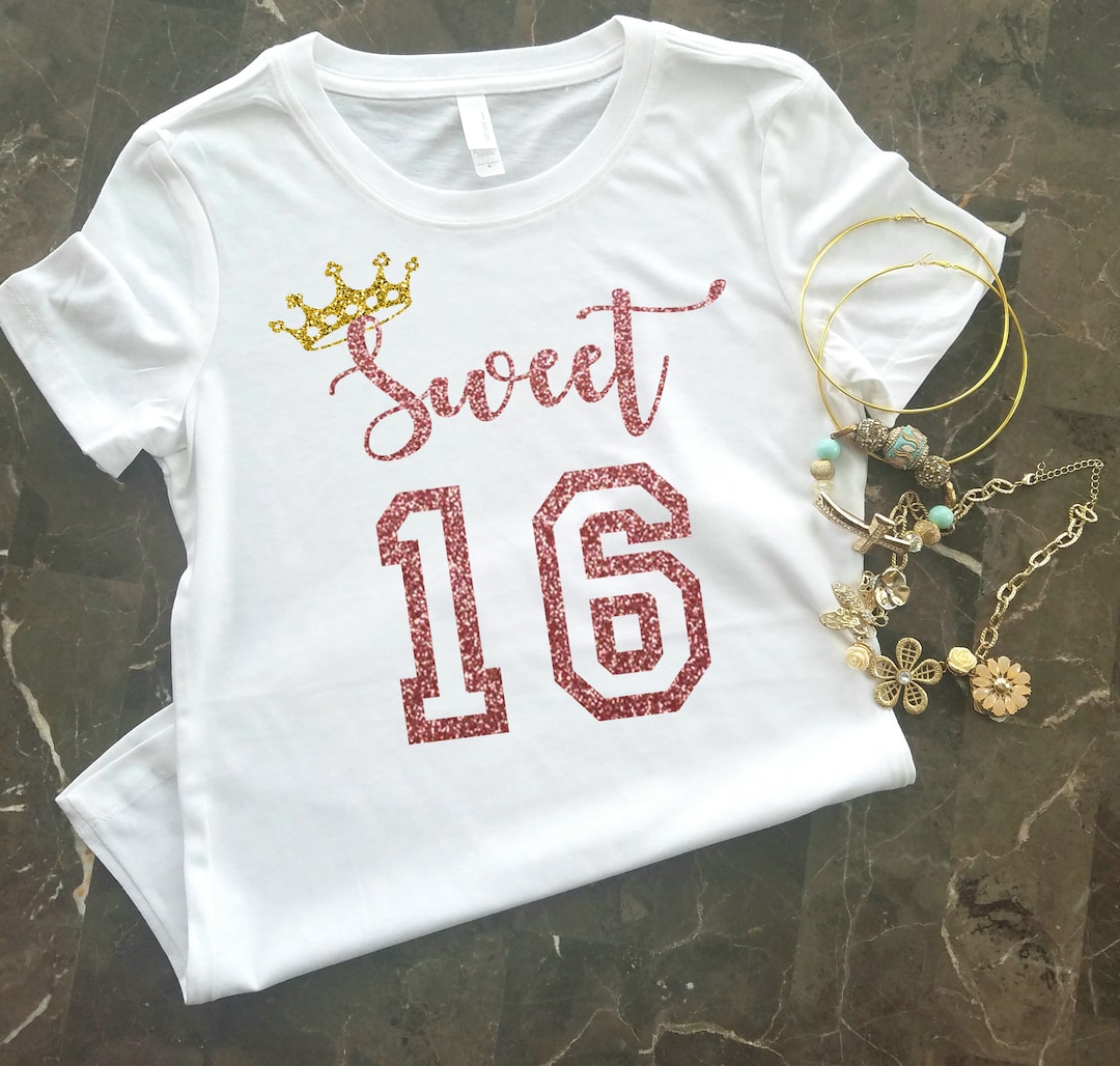 Sweet 16 Shirt, Birthday Girl Shirt With Rose Gold Glitter, Sweet ...