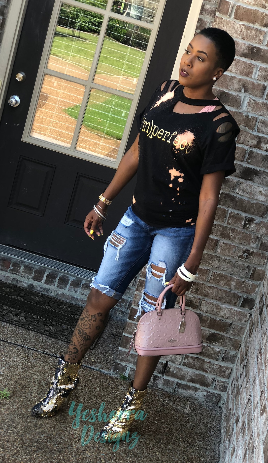 Bleached Distressed and Ripped Vintage Look Graphic T-shirt, Imperfect ...