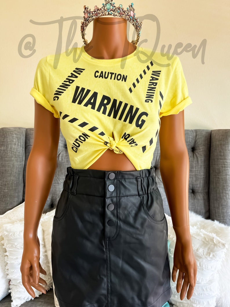 Yellow Caution/warning Shirt, Hand Cut Cropped Tee With Safety Pin ...