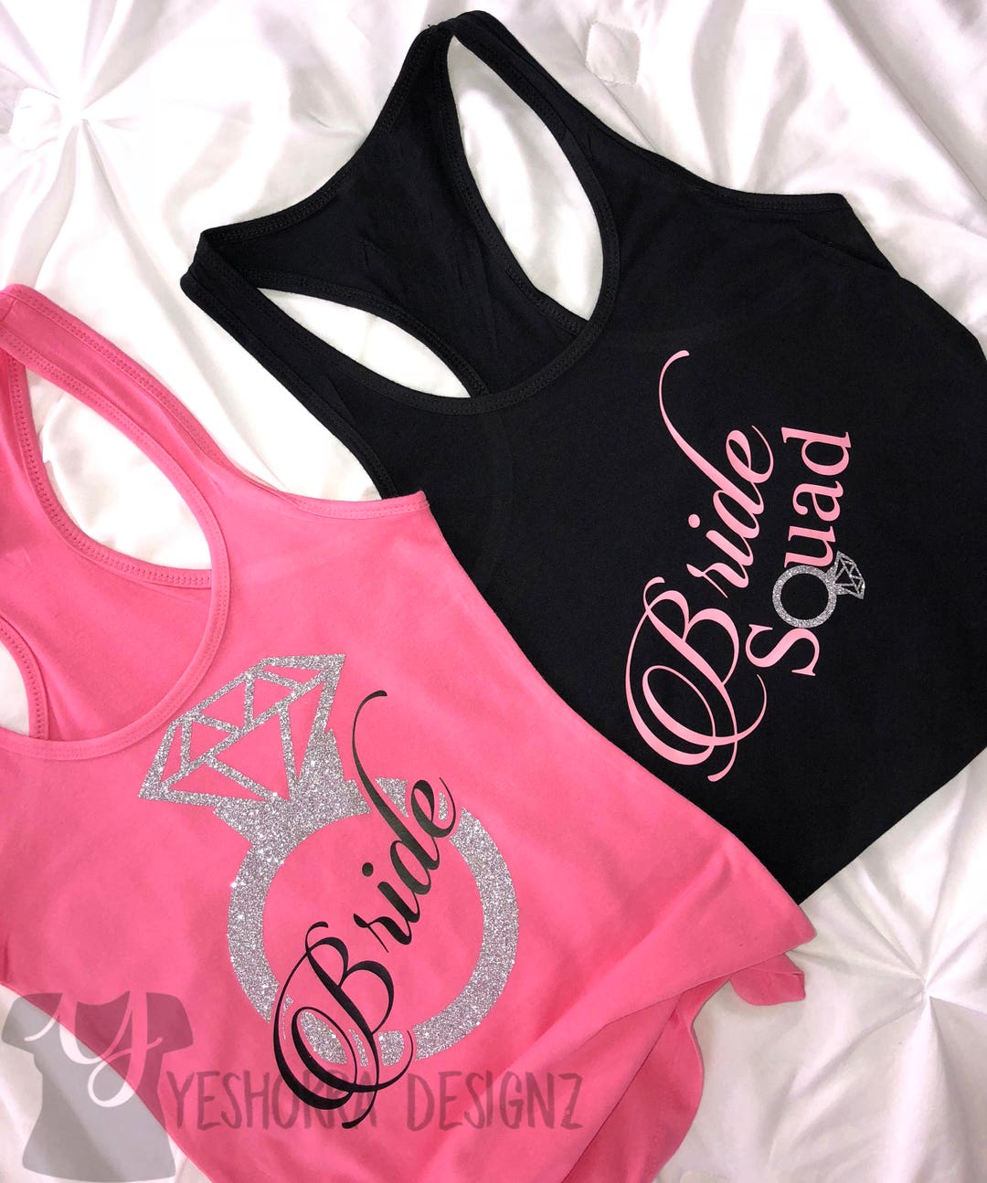 Bride Tank, Bride Squad Tank Tops, Pink and Silver Glitter, Bride Tank ...