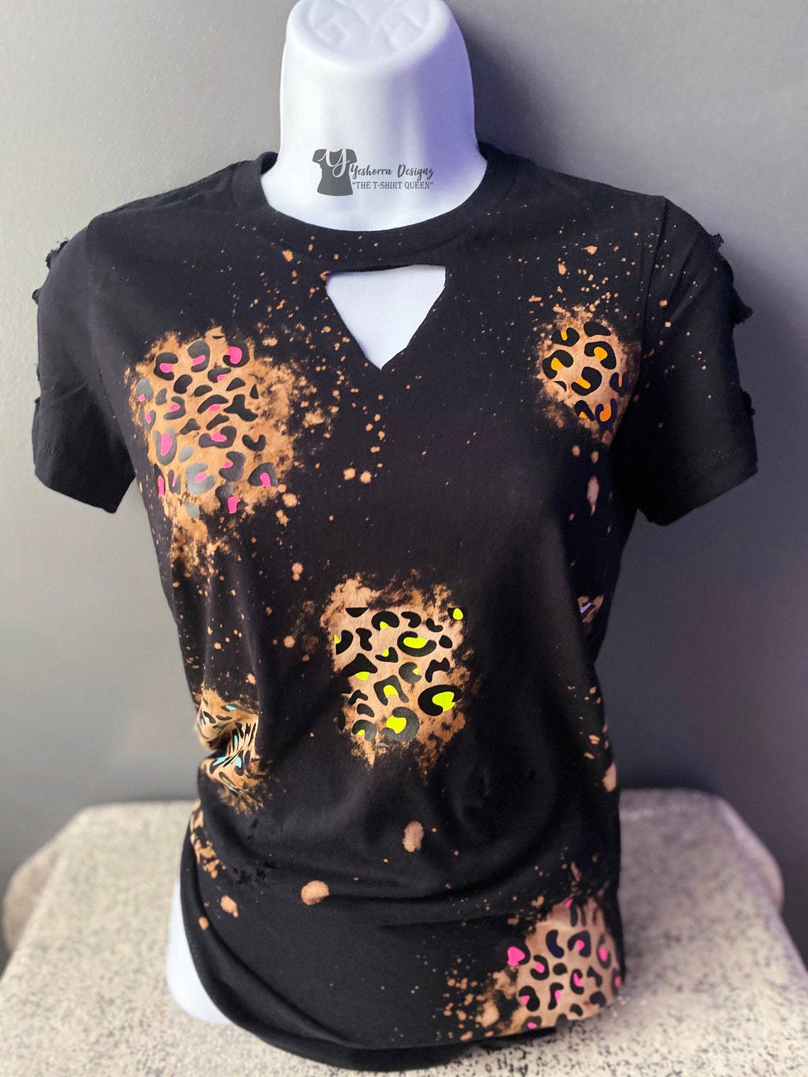 Bleach Distressed Shirt for Women, Rainbow Leopard Print Shirt ...