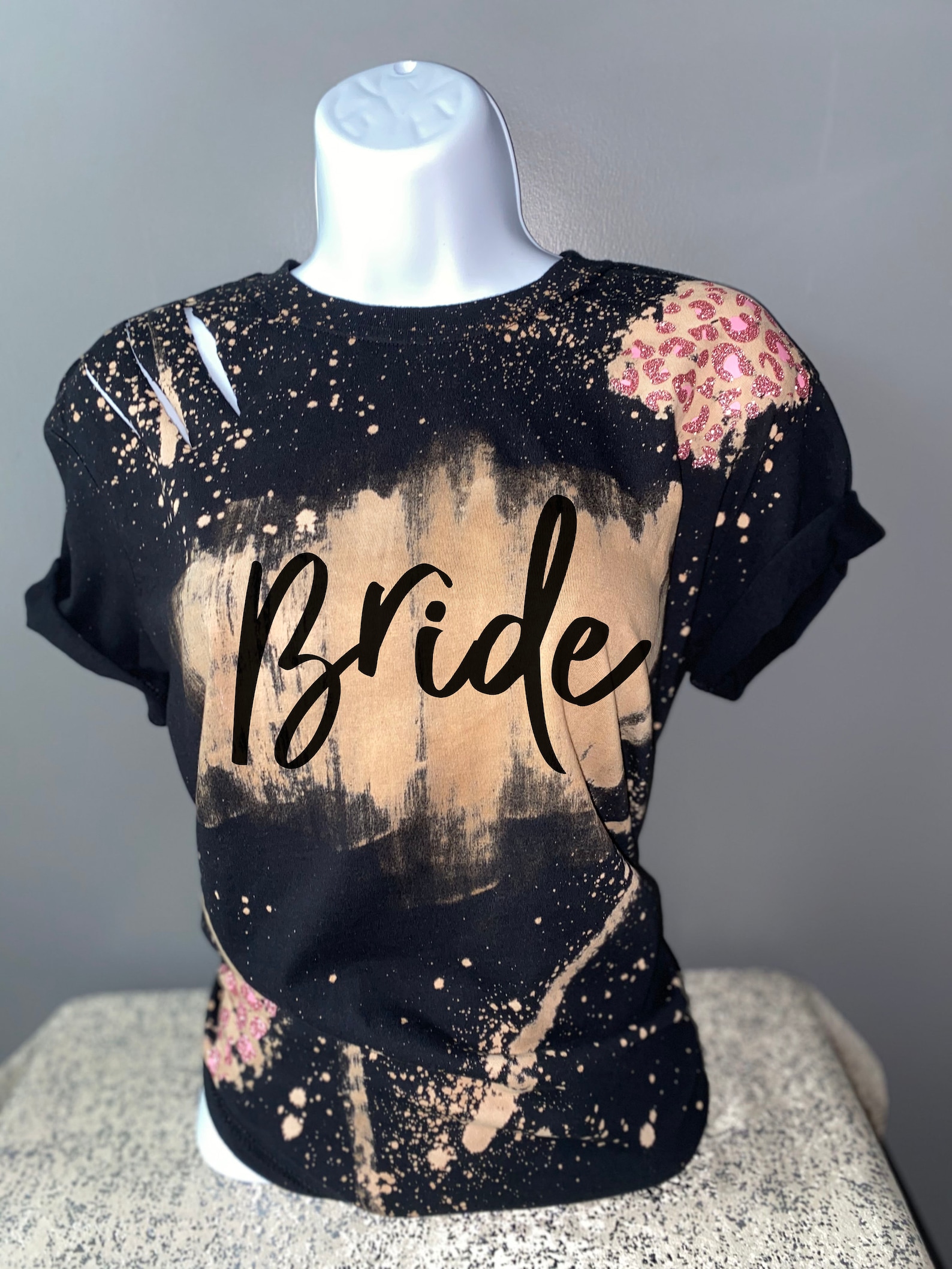 Bride Shirt, Bleach Distressed Bride Tee, Leopard Print Bride Shirt ...