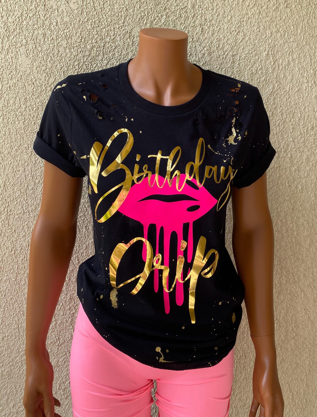 Birthday Drip Shirt, Birthday Shirts for Women, Distressed Metallic ...