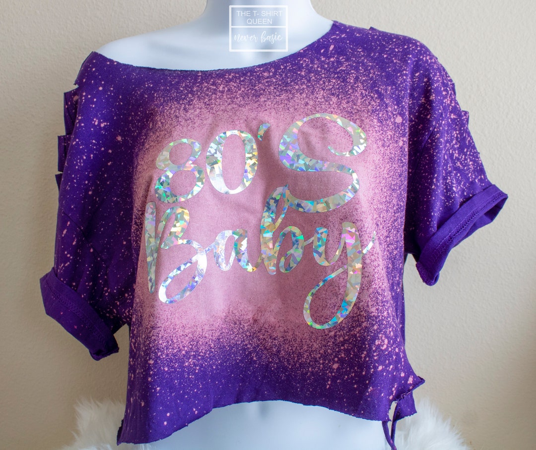 Purple 80s Baby Crop Top, 80s Party Shirt, Bleached Distressed 80's ...
