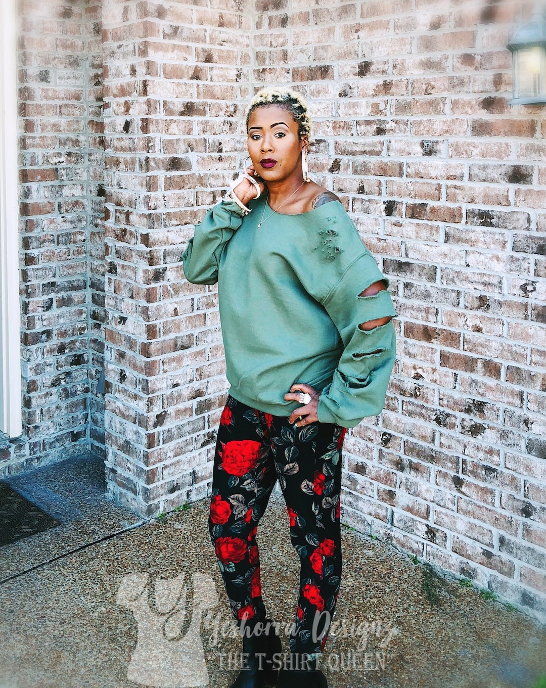 Ladies Distressed Sweatshirt, Military Green Sweatshirt, Multiple ...