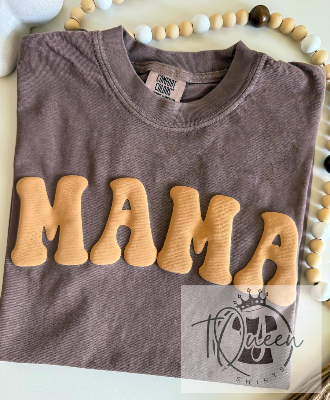Puffy Text Mama T-shirt, Brown With Tan Text, Puff Text Mama T-shirt ...