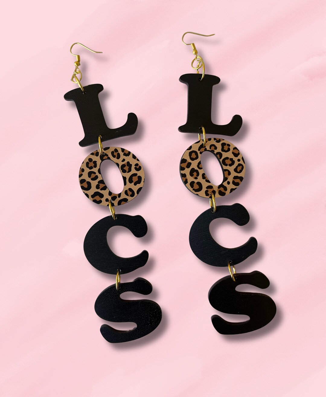 Locs Earrings, Black and Leopard Loc Earrings, Wood Earrings, Loc ...