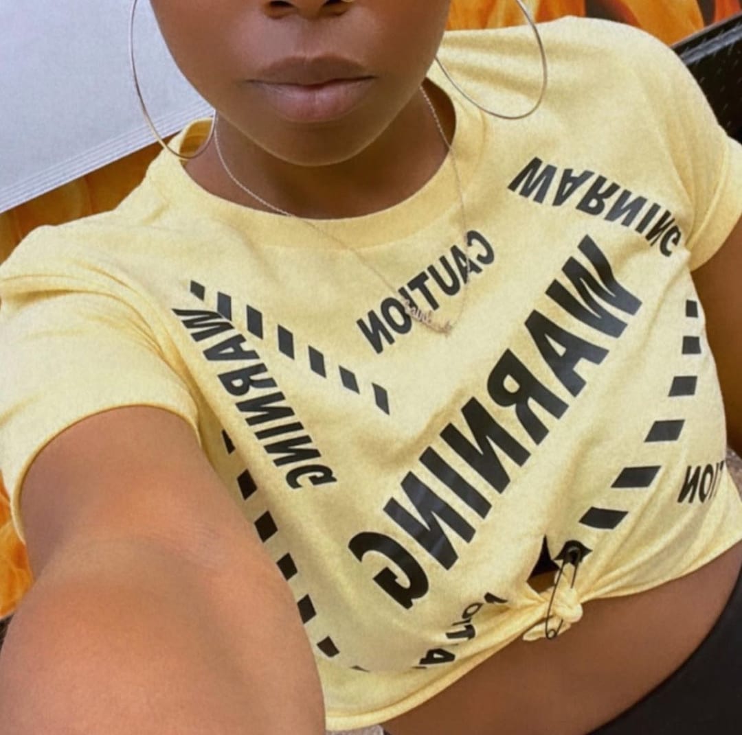 Yellow Caution/warning Shirt, Hand Cut Cropped Tee With Safety Pin ...