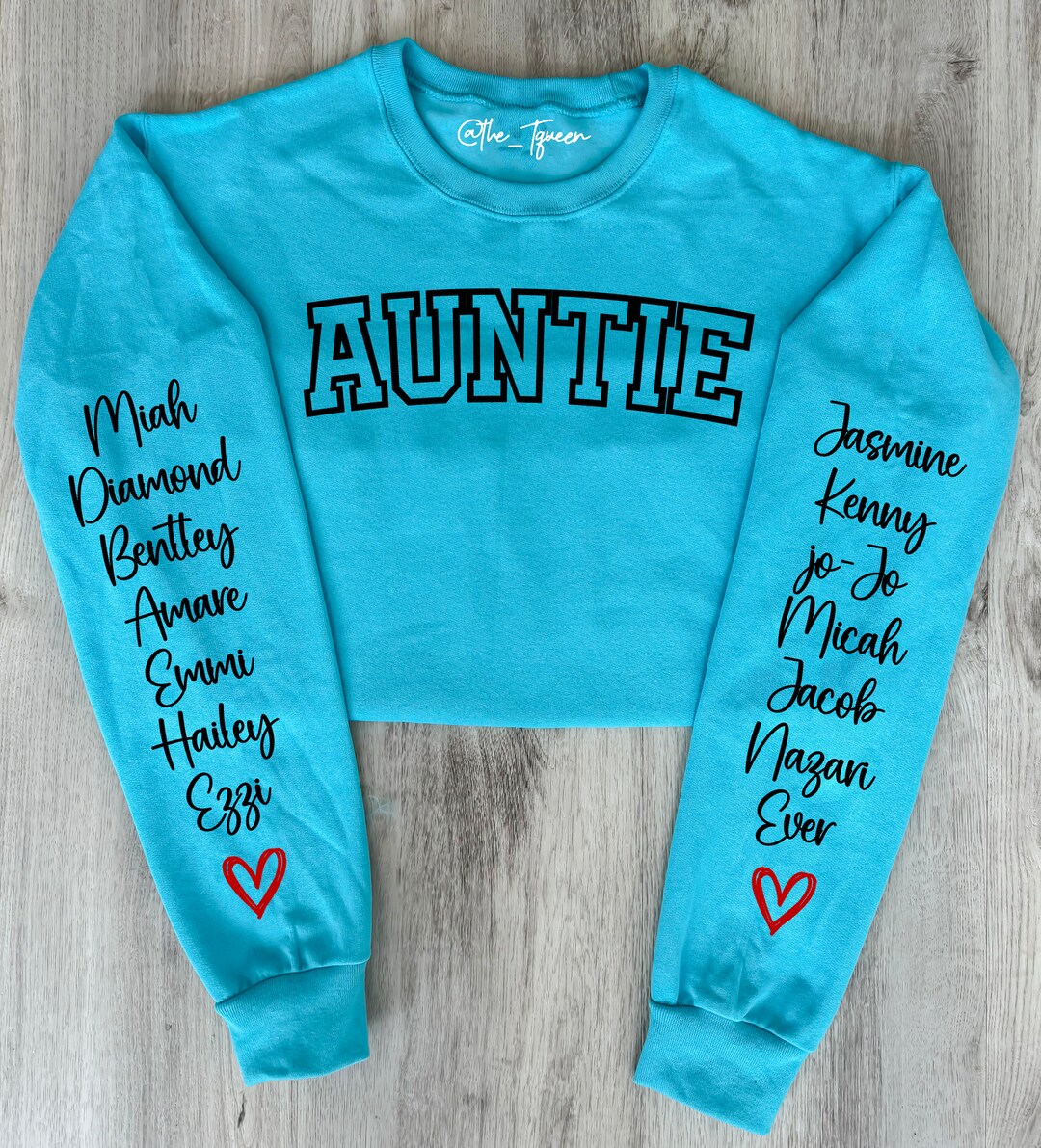 Auntie Heart and Names on Sleeve Sweatshirt With Puffy Text, Christmas ...