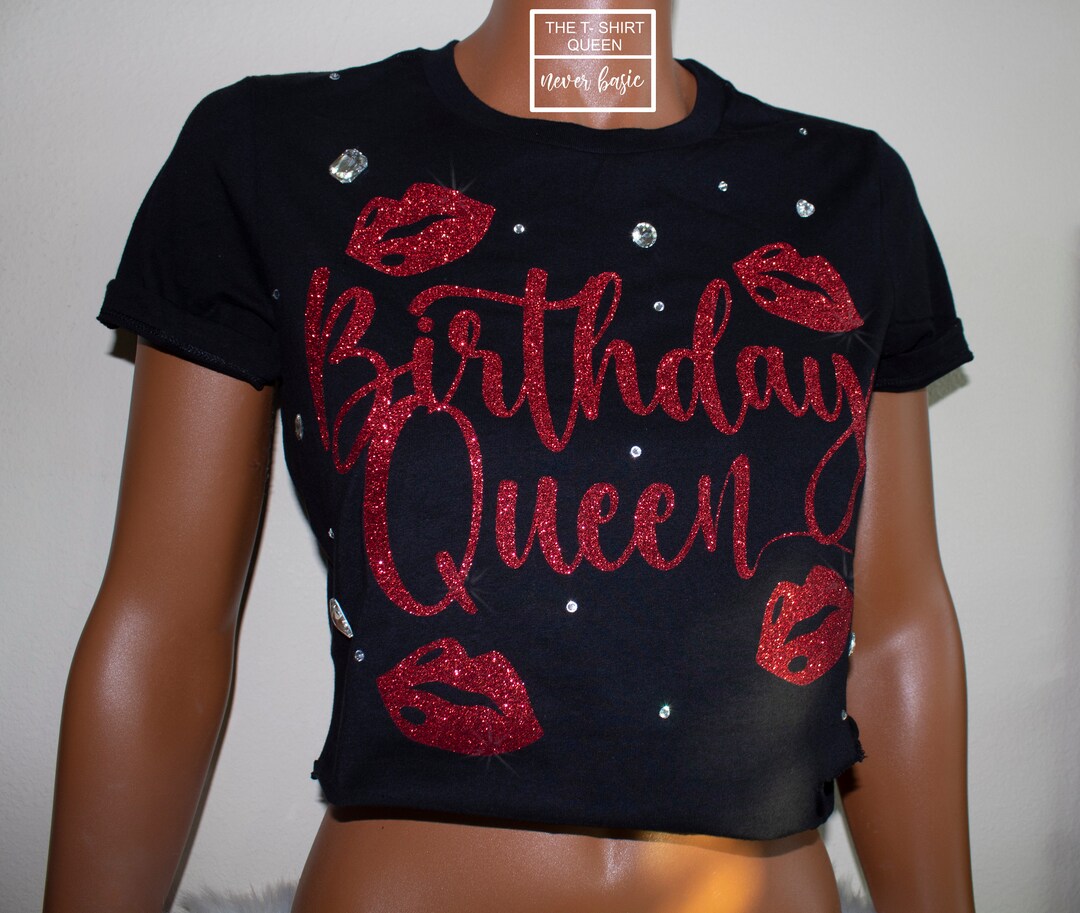 Birthday Queen Crop Top With Gemstones and Lips, Birthday Shirt for ...