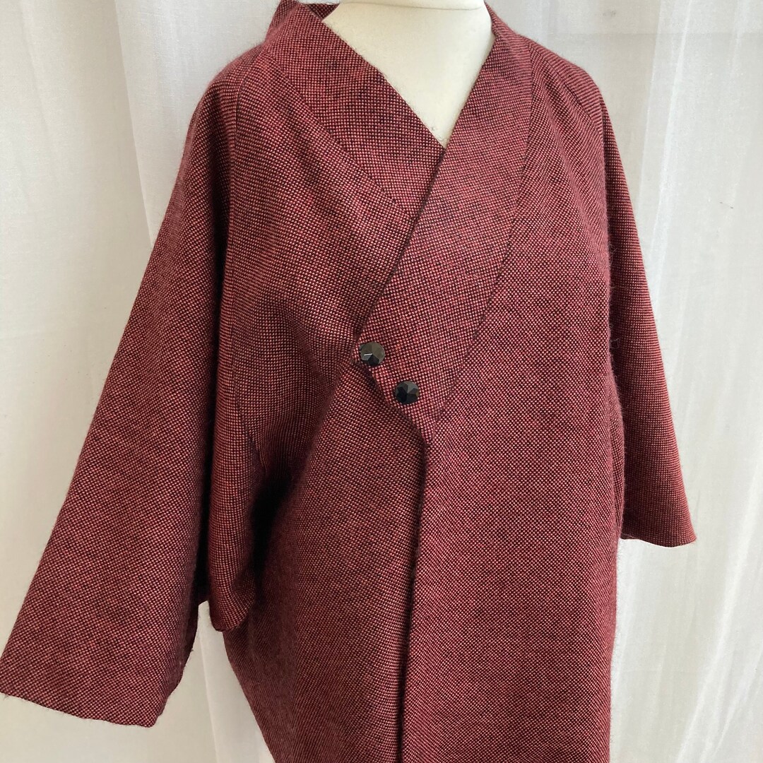 JAPANESE Vintage - Russet Red and Black - KIMONO Style Jacket - Wool ...