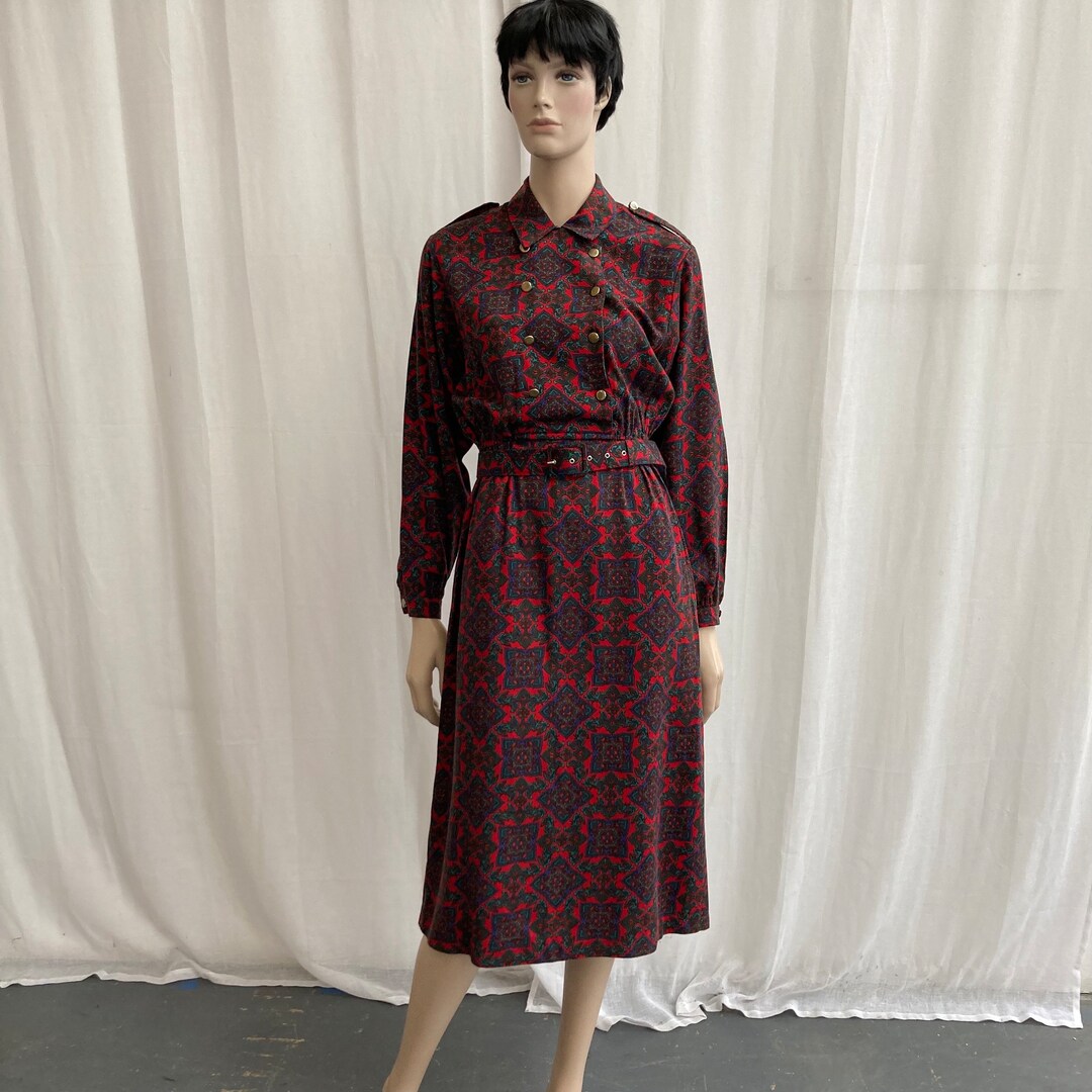80s - Cotton Twill - Long Sleeve - Mandala Print - Midi DRESS UK12 - Etsy