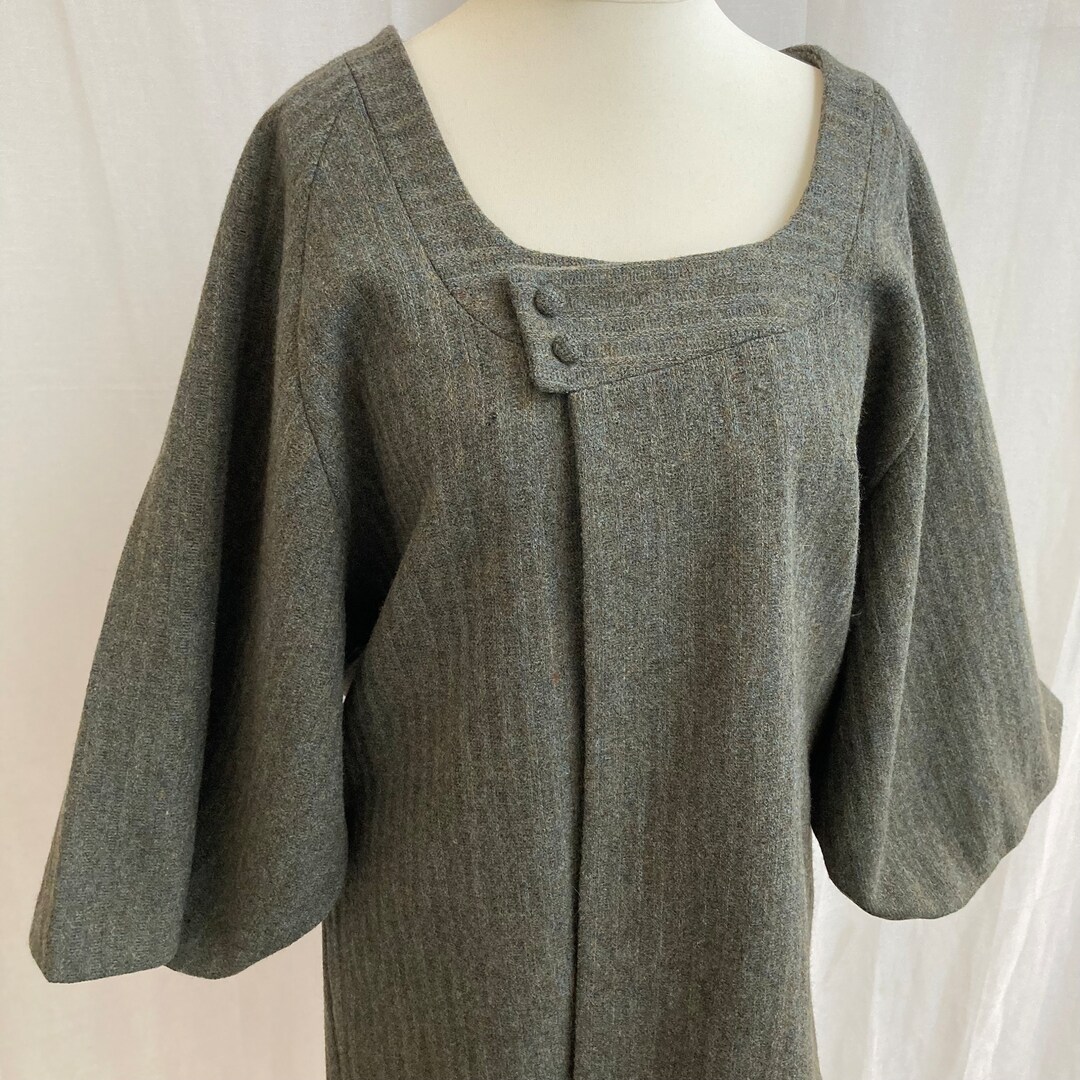 JAPANESE Vintage -moss Grey Green- KIMONO Style Jacket - Wool Coat ...