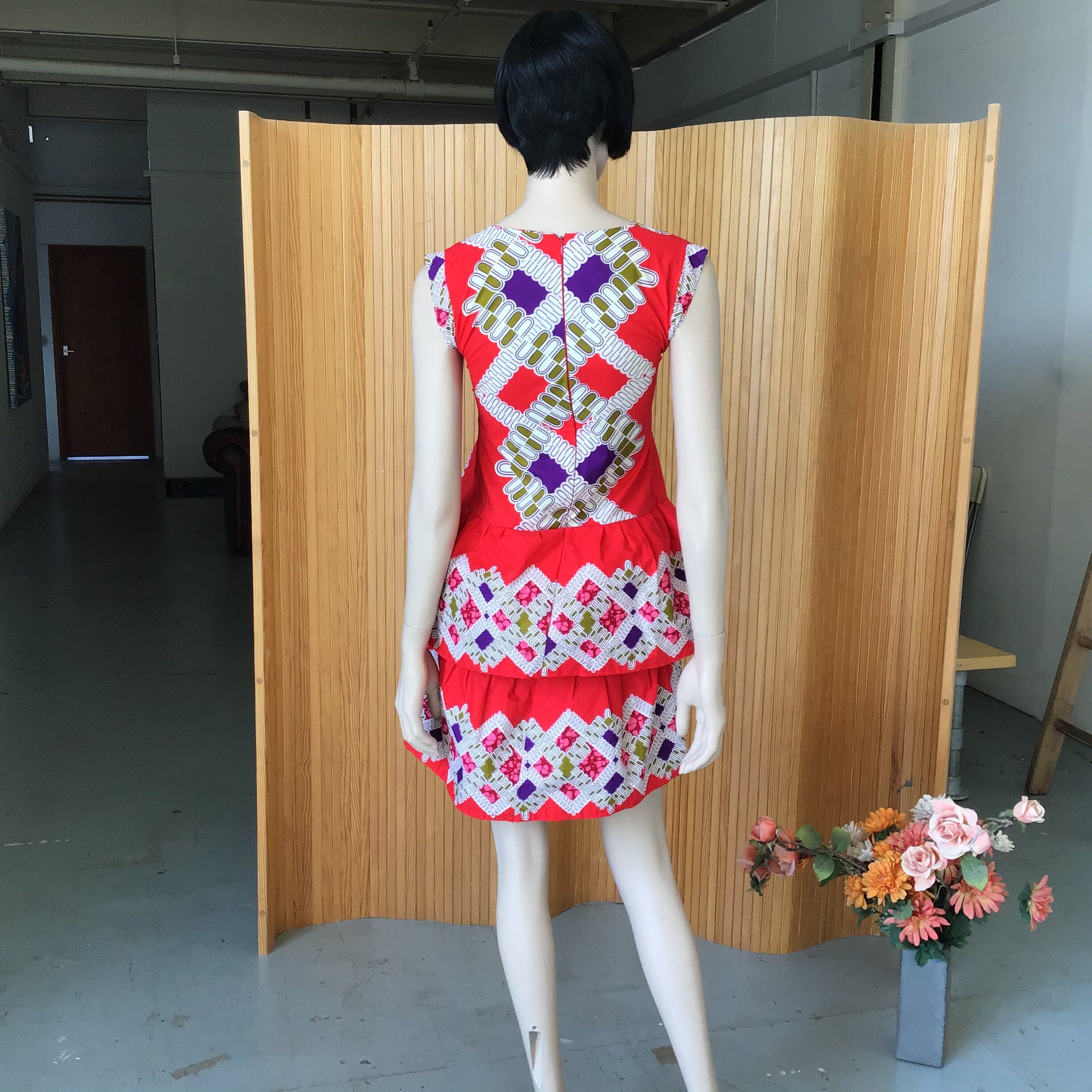 80s Red AFRICAN Print MINIDRESS Rah-rah PEPLUM Bright uk 6/8 - Etsy