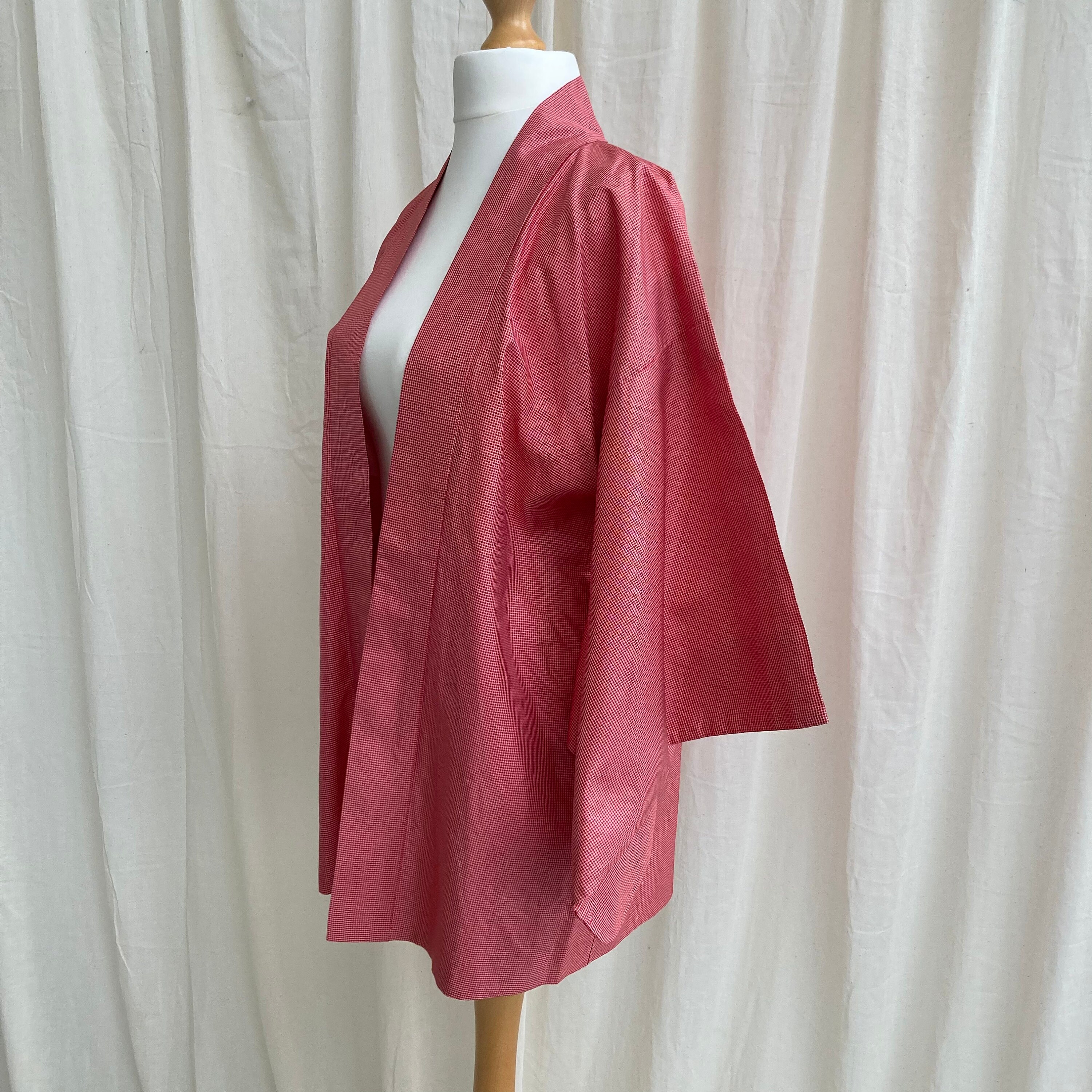 Vintage JAPANESE HAORI Jacket KIMONO Red Check Traditional Construction ...
