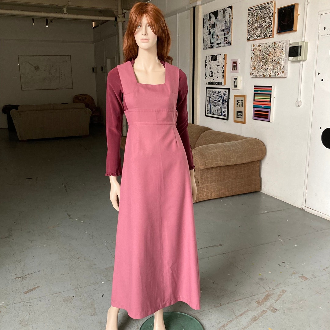 70s - MAXI PINAFORE Dress - Mauve- High-waisted - CLASSIC - UK10/12 - Etsy