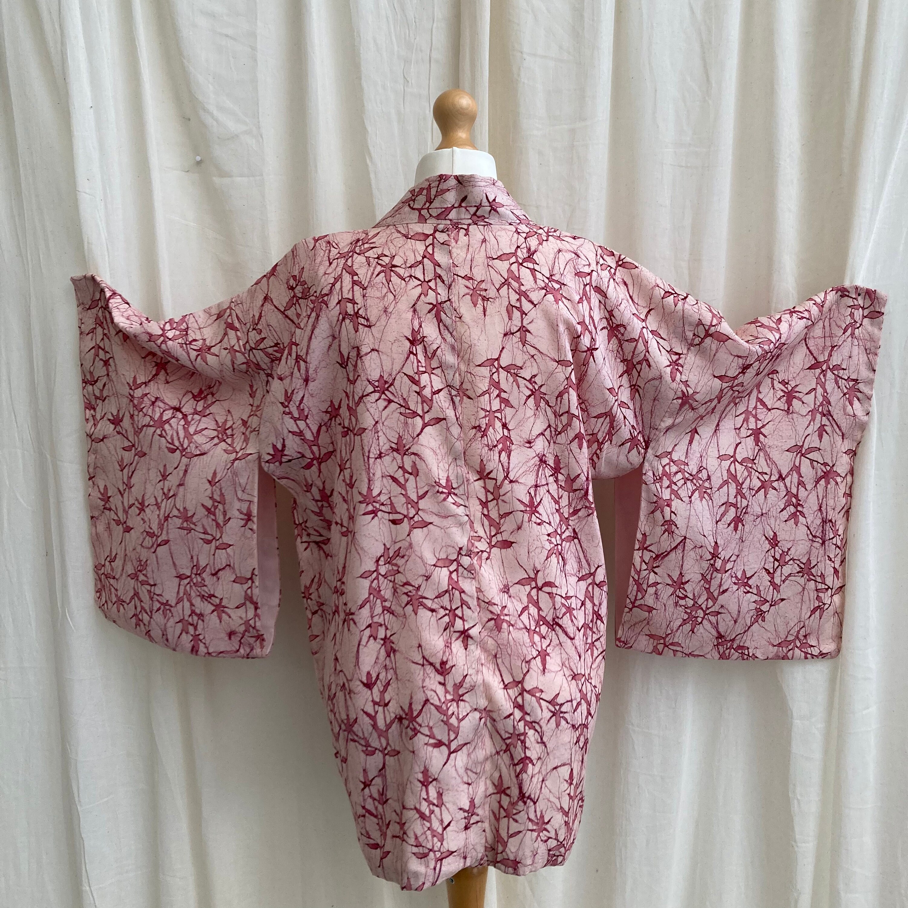 Vintage JAPANESE HAORI Jacket Pale Pink KIMONO Deep Purple Nature Print ...