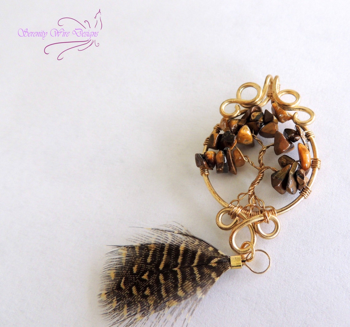 Tiger's Eye Feather Dreamcatcher Tree of Life Pendant | Etsy