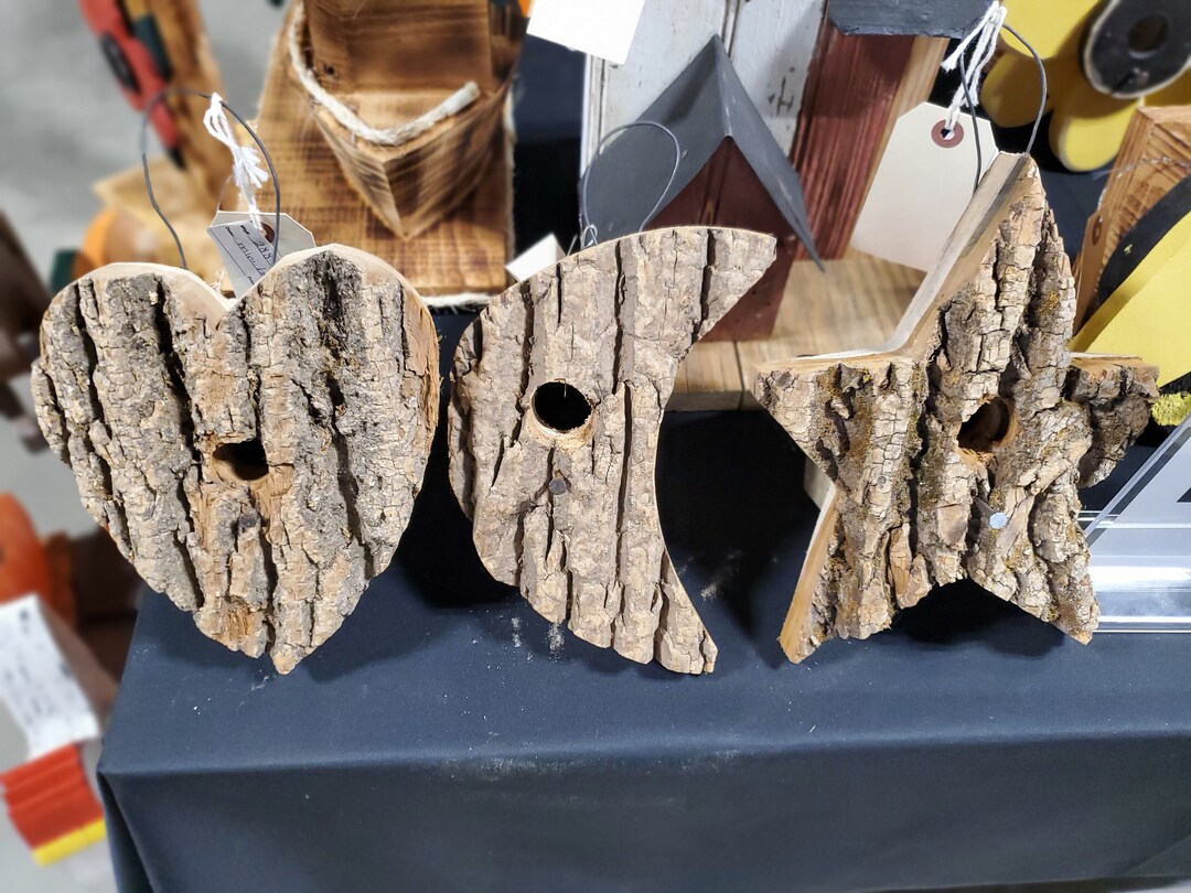 Rustic Reclaimed Tree Bark Birdhouse - Moon, Heart, or Star Shapes for ...