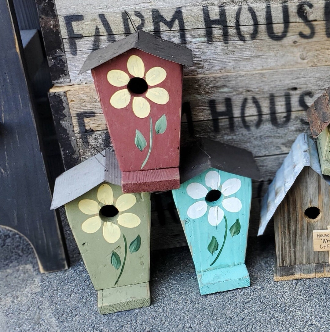 Hand-painted Flower Birdhouse: Rustic Reclaimed Wood Garden Decor - Etsy