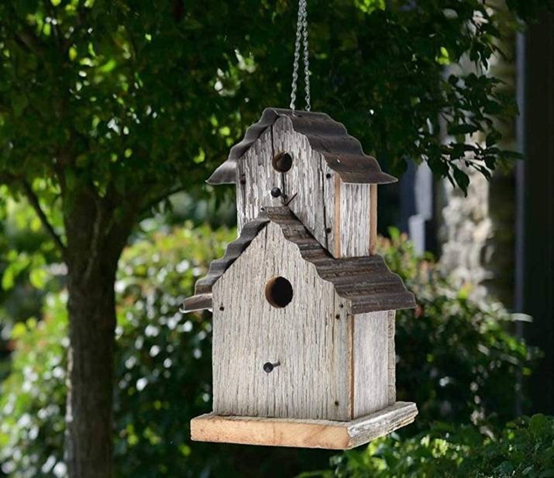 Reclaimed Wood Birdhouse: Rustic Farmhouse Garden Decor With Metal or ...