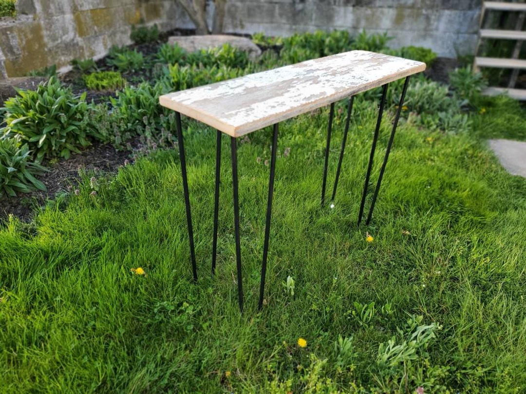 Amish-made Reclaimed Barnwood Hall Table With Metal Legs - Etsy