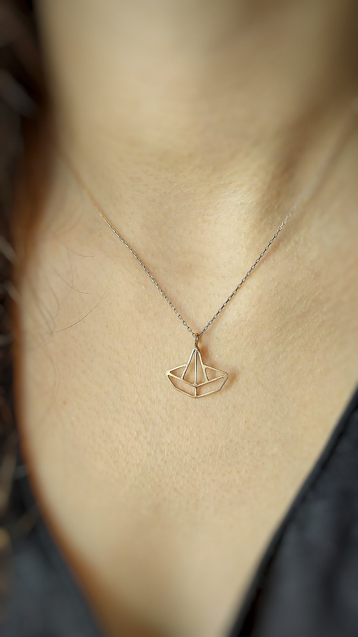 Sterling Silver Paper Boat Necklace, Gold Plated Silver Origami Boat ...