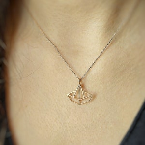 Sterling Silver Paper Boat Necklace, Gold Plated Silver Origami Boat ...