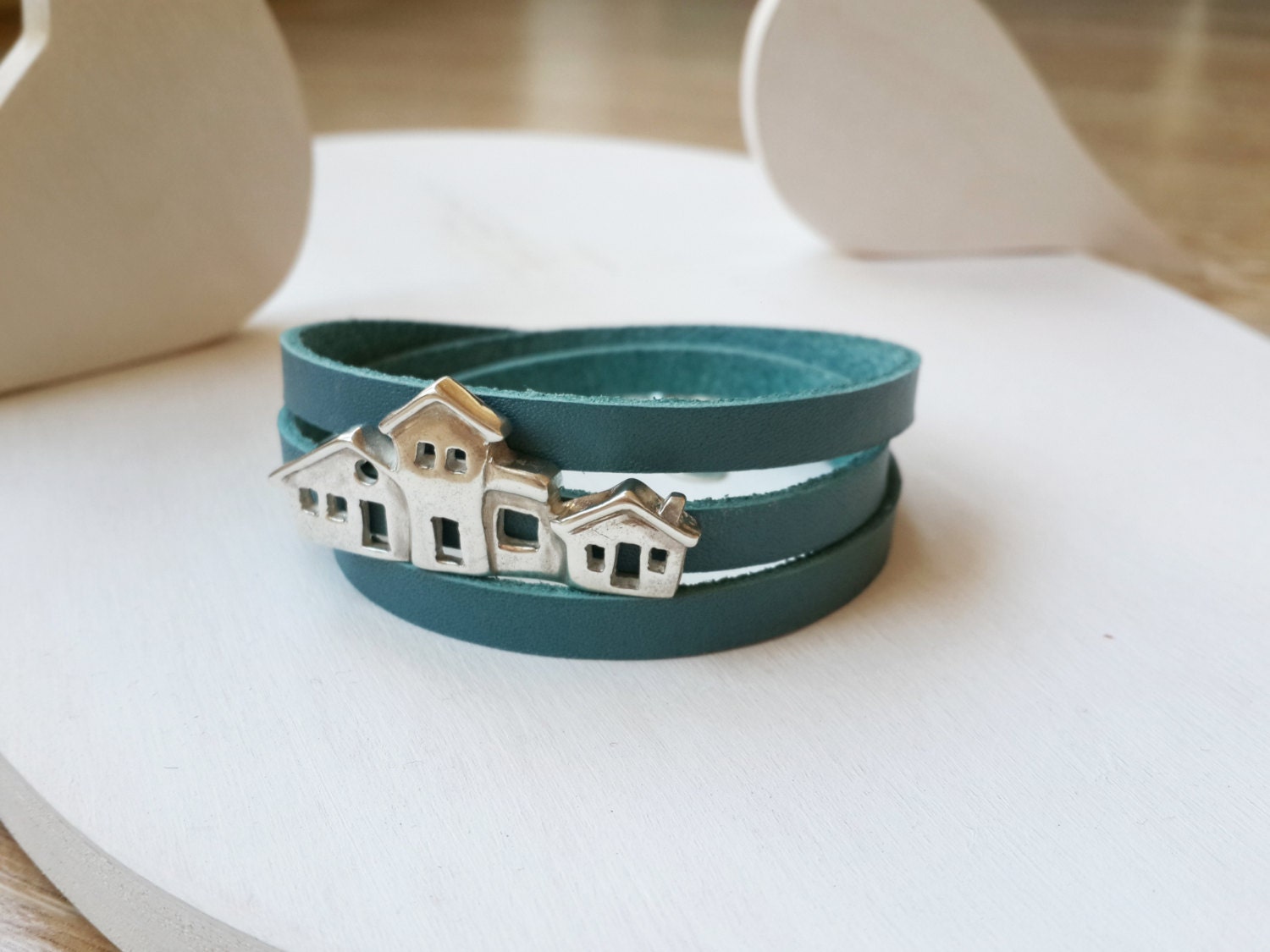Sterling Silver House Bracelet With Genuine Leather Mother's Day Gift ...